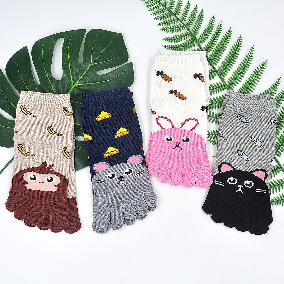 Hellomamma Kids Toe Socks Girls Cute Animal Cat Dog Cotton Sox Five Finger Ankle Sock