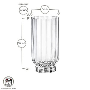 Bormioli Rocco Florian 14.5 oz. Highball Cocktail Beverage Drinking Glasses, Clear, Set of 4