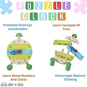 Montessori Fine Motor Skill Toys - Math Wooden Number Shape Set with Learning Clock and Lacing Beads Montessori Toy for Toddlers 3 4 5 Year Old Preschool Learning Toys, Sorting Stacking Counting