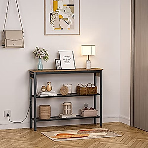 Mr IRONSTONE Console Table with Power Outlet, 39" Narrow Sofa Table, 3-Tier Couch Table Behind Sofa with Metal Frame Hallway Table for Entryway, Living Room, Rustic Brown