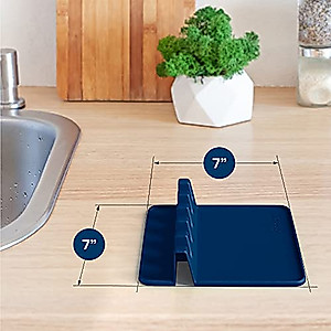 Silicone Spoon Rest Holder for Stove Top, Silicon Utensil Rests for Kitchen Countertop, Large Heat Resistant Spatula Spoon Reat for Cooking with 5 Slots with Drip Pad BBQ Utensil Holder (Sapphire)