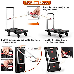 nisboigr Push Dolly Cart Foldable Platform Hand Truck 330lb Weight Capacity with 360 Degree Swivel Wheels for Garage Garden Home & Office Use, Black