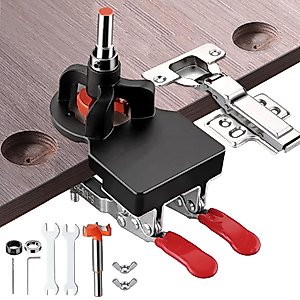 Adoles 35mm Concealed Door Hinge Jig， Accurate Locking Cabinet Hinge Jig，Aluminum Alloy DIY Pocket Hole Jig，2 Retaining Clips，Adjustable Quick Punch Cabinet Hardware Jig