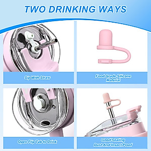 PLNEG Tumbler with Handle 40oz Insulated Water Bottle with Straw Lid Stainless Steel Travel Coffee Mug for Men Women gifts.（Rose Red,Set）