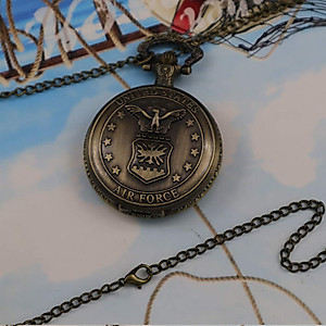 VIGOROSO Vintage Retro Pocket Watch UNITED STATES AIR FORCE Style Bronze Steampunk Chain in Box
