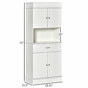 HOMCOM 72" Kitchen Buffet with Hutch, Freestanding Pantry Cabinet with Utility Drawer, 2 Door Cabinets, Adjustable Shelves and Countertop, White Wood Grain