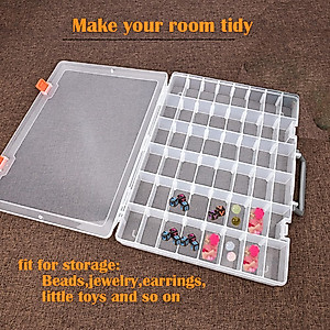 48 Grids Clear Plastic Organizer Box with Removable Dividers Jewelry Storage Box Adjustable Compartment Plastic Arts Crafts Box Large Bead Storage Container for Crafts Beads Jewelry Earrings (Clear)