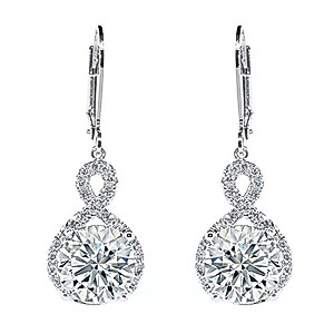 Cate & Chloe Alessandra 18k White Gold Dangle Earrings | Round Cut Cubic Zirconia Earrings, Women's Drop & Dangle Earrings, Infinity Halo Silver Earring Set, Hypoallergenic Earrings Fashion Jewelry