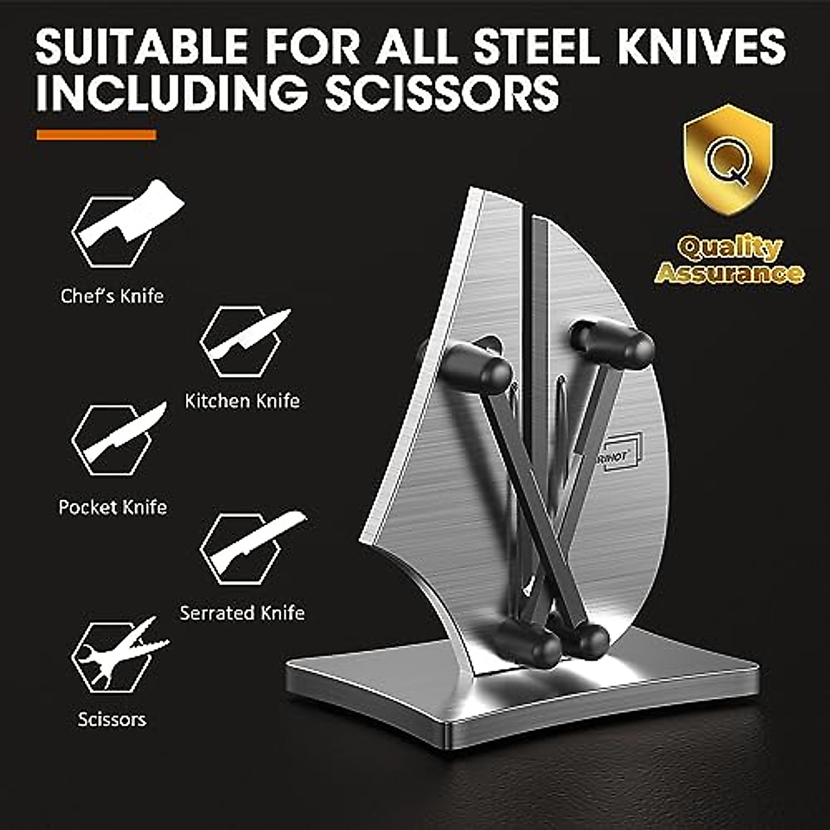 Grihot Professional Knife Sharpener | 3-Function Knife Sharpeners for Kitchen Knives, Self-Adjusting Sharpening AngleSolid Stainless Steel and Tungsten Carbide (Upgrade Sailboat Shape)