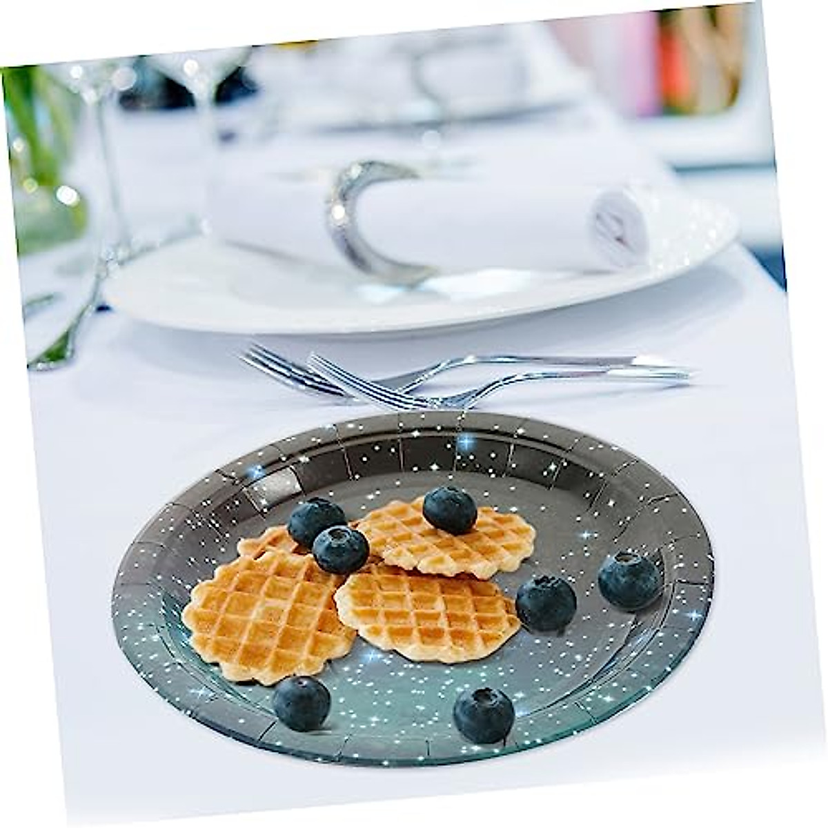 jojofuny 24 Set Space Tablecloth Kids Dinnerware Disposable Paper Plates Party Paper Plate Outer Space Party Decorations Star Plates Fork Paper Tray Tableware Tissue Blue Props Child Abs