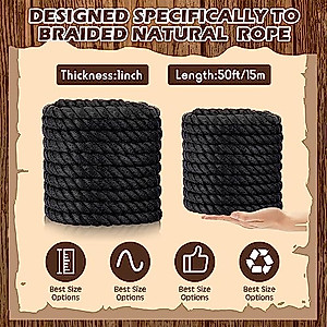 Jenaai Twisted Cotton Rope 1 Inch x 50 Feet Triple Strand Rope Soft Thick Rope Black Rope for Indoor Outdoor Use, Crafts, Decoration, Plant Hanger and More