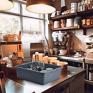 Ziliny 6 Pcs Commercial Bus Tubs Gray Plastic Heavy Duty Bus Box Restaurant Large Bus Tubs Wash Basin Dish Tubs with Handles for Kitchen Restaurant Home Daily Use Hotel Organization Storage