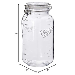 Mason Craft & More Airtight Kitchen Food Storage Clear Glass Clamp Jars, 67 Ounce (2 Liter) Large Clamp Jar