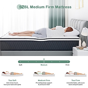 SZsuilong 12 Inch Hybrid Queen Mattress, Memory Foam Mattress for Comfort & Pressure Relief, Individual Pocket Innerspring Mattress for Motion Isolation, Medium Firm, Queen Size Mattress in Box