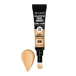Revlon ColorStay Skin Awaken 5-in-1 Concealer, Lightweight, Creamy Longlasting Face Makeup with Caffeine & Vitamin C, For Imperfections, Dark Circles & Redness, 001 Universal Neutralizer, 0.27 fl oz