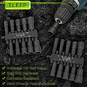 TLEEP 20 x Magnetic Nut Driver Set for Impact Drill + 3 x Power Drill Bit Extensions(50/100/150mm) + Storage Bag, 65MM Metric & SAE 1/4" Impact Driver Drill Bit Set, Cr-V Steel Screwdriver Socket Set