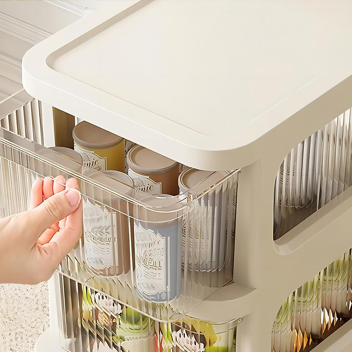 VODUR Plastic Storage Drawer Cart, Medium Home Organization Storage Container with 5 Large Drawers with Removeable Wheels, White Frame with Clear Drawers and Black Casters, Set of 1