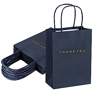 driew Thank You Gift Bags 50 Pack, 5.9 x 3.1 x 8.3'' Navy Blue Paper Bags with Handles for Retail, Wedding,Party, Shopping