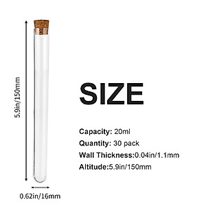 30 Covered Plastic Test Tubes - Small Plastic Tubes, 20ml Transparent Plastic Tubes with Cork Stoppers, Small Transparent Plastic Tube Containers for Solid and Liquid Storage (30, 16mm*150mm)