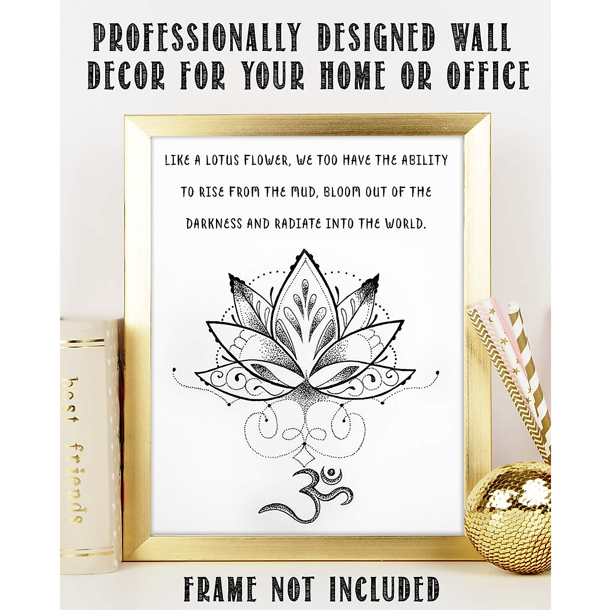 TJ Originals Like a Lotus Flower Quote - Spiritual and Boho Wall Decor - Namaste Zen and Meditation Aesthetic Room Decor - Unframed 11x14 Wall Art Print for Living Room or Yoga Studio