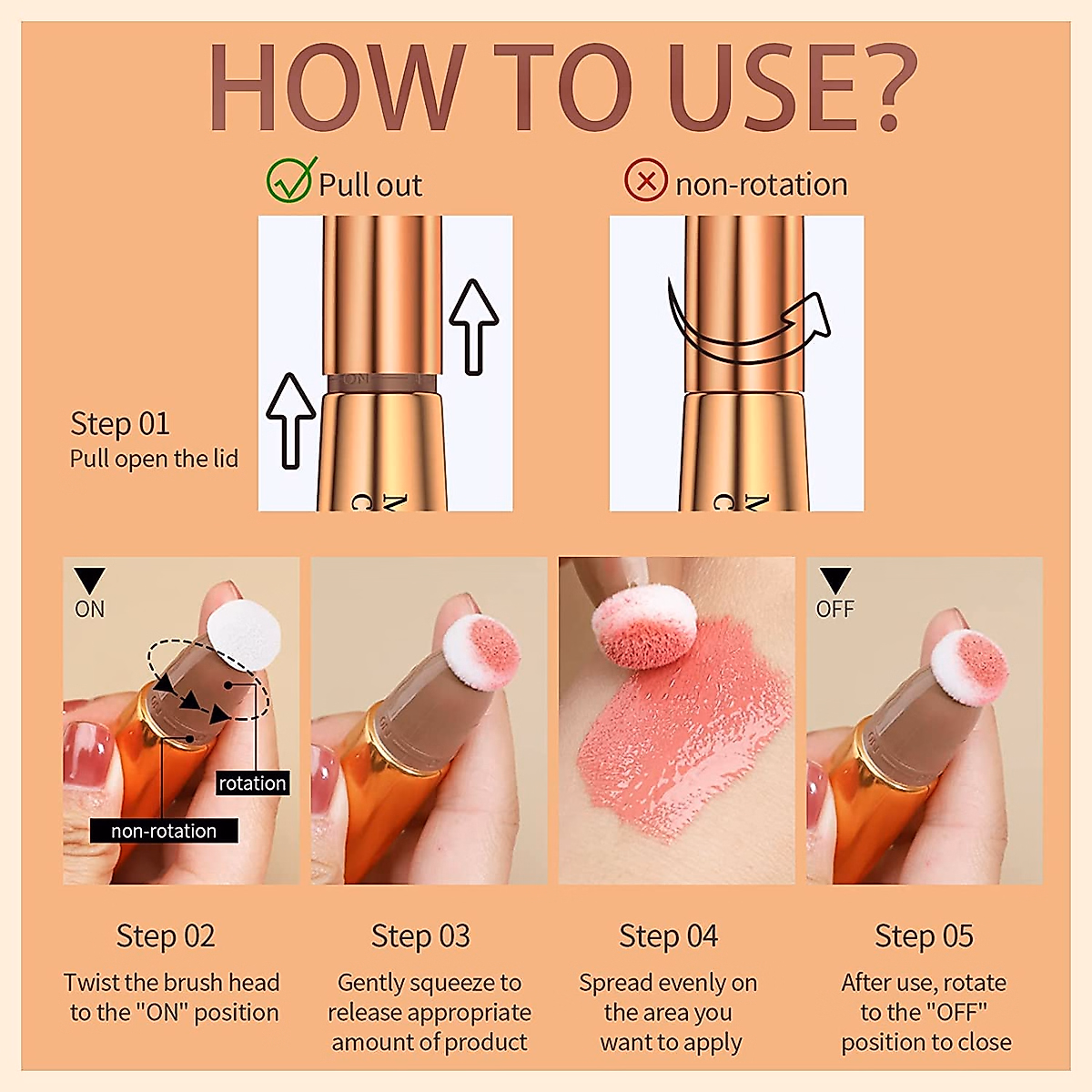 3 Pcs Contour Beauty Wand, Contour & Blush & Highlighter Stick Set with Cushion Applicator, Long Lasting Smooth Natural Matte Finish, Blendable Silky Cream Glowing Makeup Stick