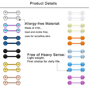 Lcolyoli 14G Glow in the Dark Acrylic Plastic & Surgical Steel Nipple Rings Piercing Jewelry Nipplering Tongue Rings Barbell Retainer for Women Men