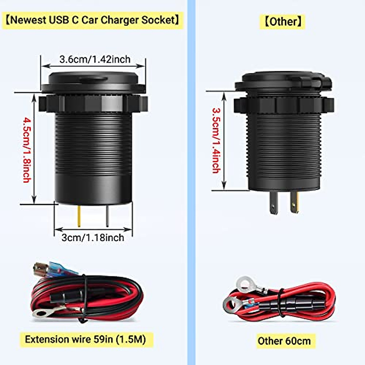 USB C Car Charger Socket 12V USB Outlet 2 Pack – Ouffun Newest 58W RV USB Outlet Dual 20W PD USB-C and 18W QC3.0 Car USB Port with Button Switch Waterproof for Car RV Boat Marine Truck Motorcycle ect
