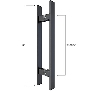 BARNSMITH 36" Barn Door Push Pull Handle,Heavy Duty Grade-304 Stainless Steel Square Commercial Door Handle,Entrance Entry Front Door Handle Office Handle Pull Set for Wood Door Glass Door,Black