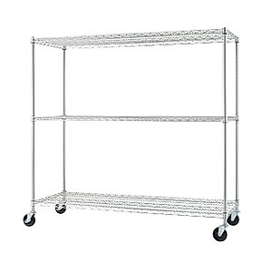 TRINITY Basics 3-Tier Adjustable Wire Shelving with Wheels for Kitchen Organization, Garage Storage, Laundry Room, NSF Certified, 600 to 1350 Pound Capacity, 60” by 24” by 54”, EcoStorage Chrome
