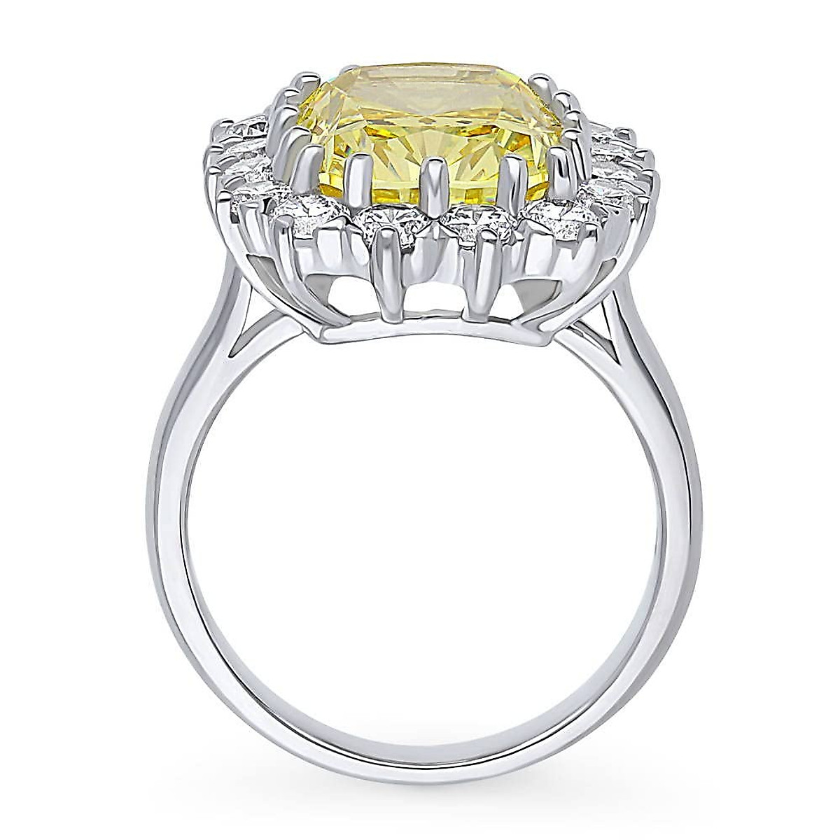 BERRICLE Sterling Silver Halo Yellow Cushion Cut Cubic Zirconia CZ Statement Cocktail Fashion Ring for Women, Rhodium Plated Size 8