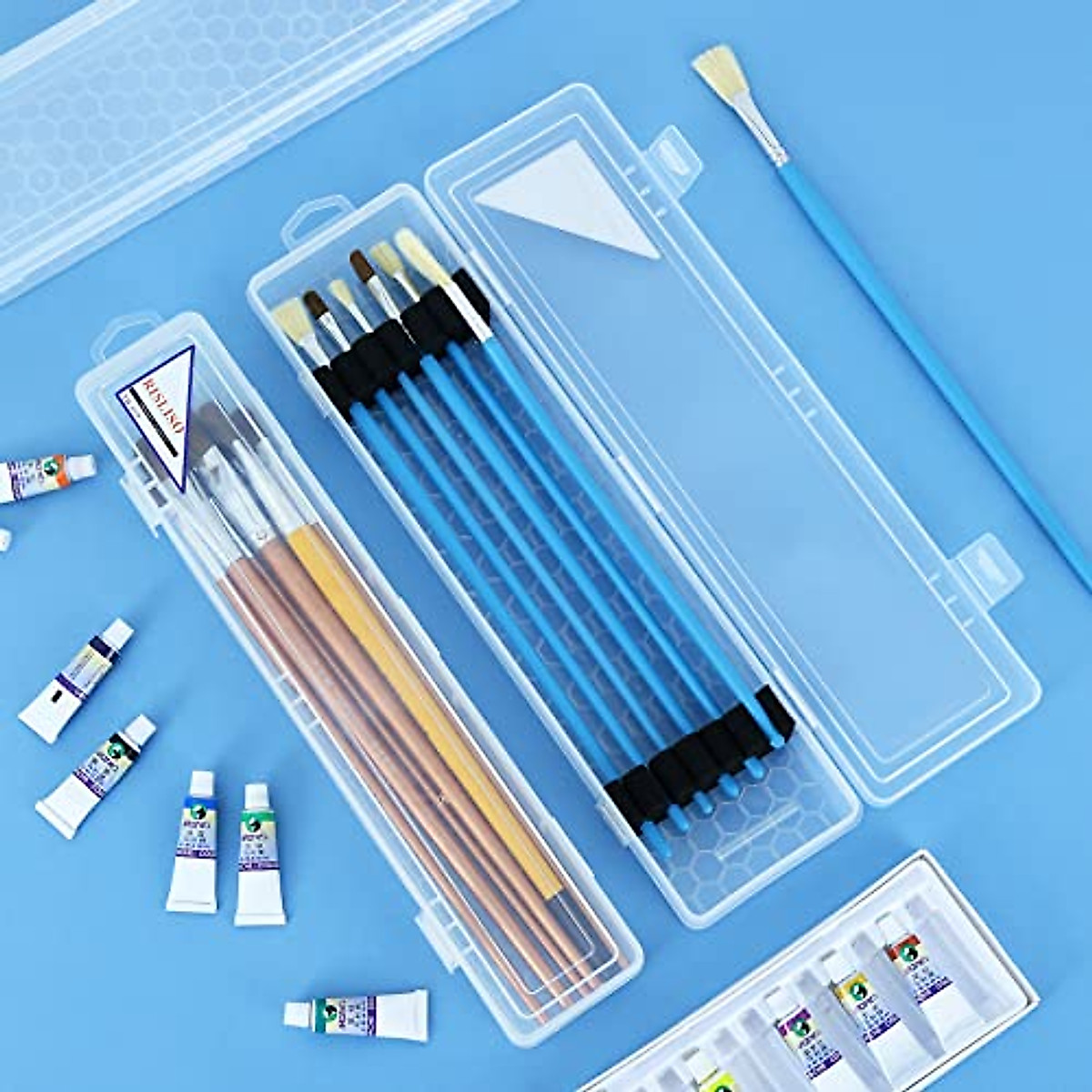 RISLISO Paint Brush Holder with Foam Inserts, Fine Art Portable Paint Brush Organizer Long Paint Brushes Watercolor Brush Case Storage Box Container