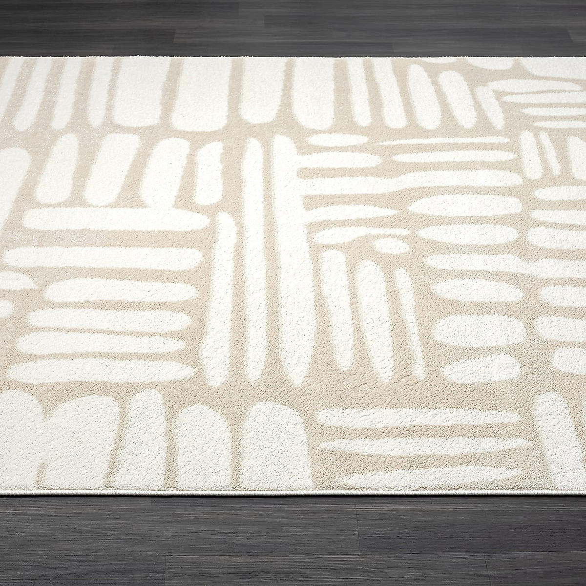 Abani Nuevo Collection Area Rug - Neutral Beige/Cream Abstract Design - 7'9" x 10'2" - Easy to Clean - Durable for Kids & Pets - Non-Shedding - Medium Pile - Soft Feel - Living Room, Bedroom & Office
