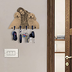 Personalized Photo Wooden Key Holder for Decorative Custom Key Rack Hanger for Wall with 4 Hooks for Keychain Rustic Home Decor Presonalized Gifts for Family Birthday Christmas Day