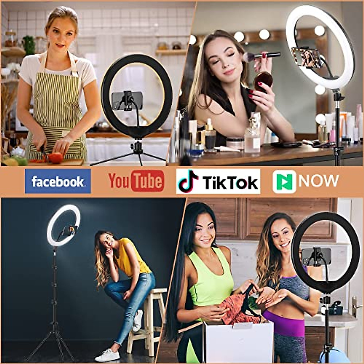 13 inch Ring Light with Floor Tripod and Desk Stand(Ringlight Kit Totally 74" Tall), LED Circle Light with Phone Holder, for Photo Selfie, Video Recording, Zoom Meeting