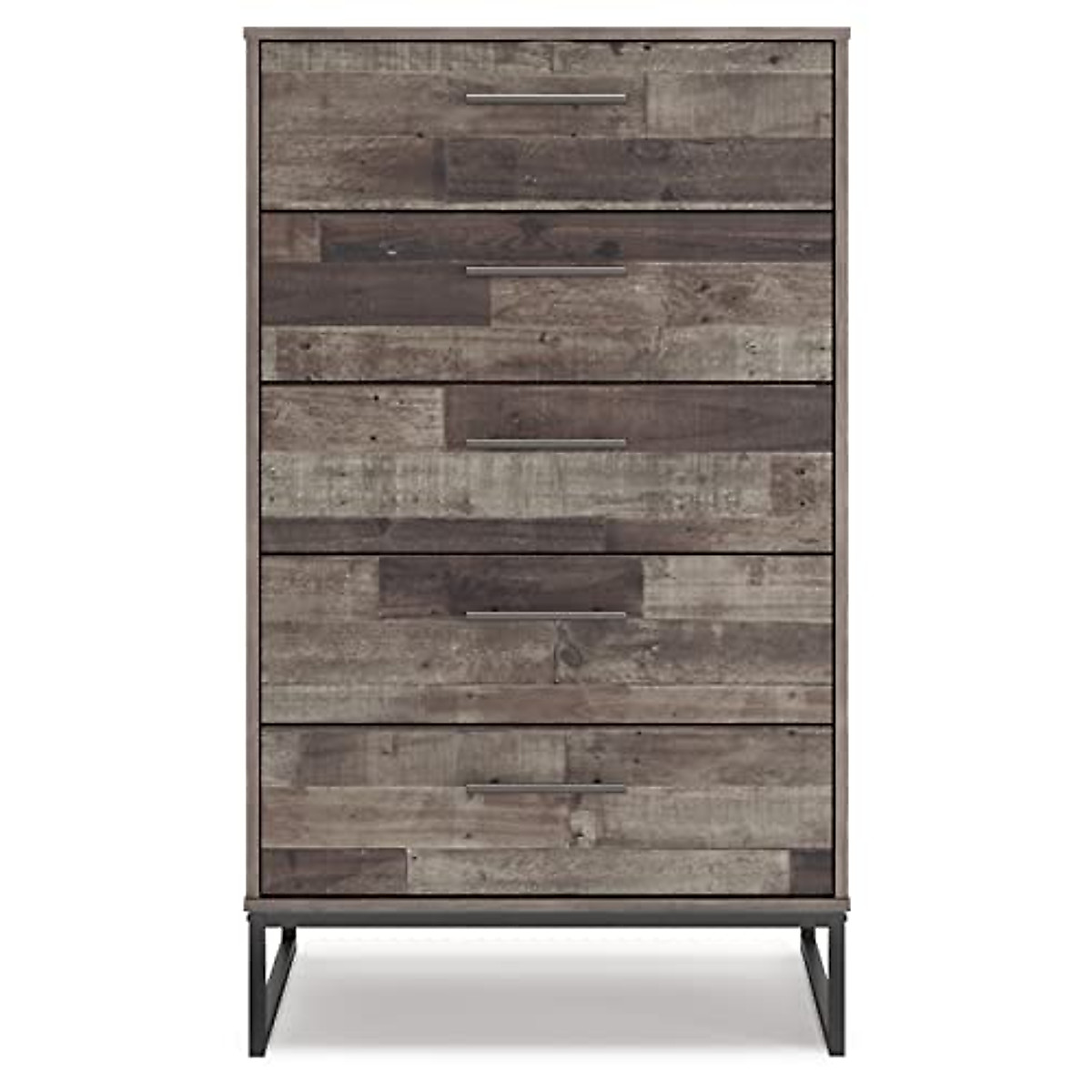 Signature Design by Ashley Neilsville Industrial 5 Drawer Chest of Drawers with Smooth-Gliding Drawers and Safety Stop, Gray
