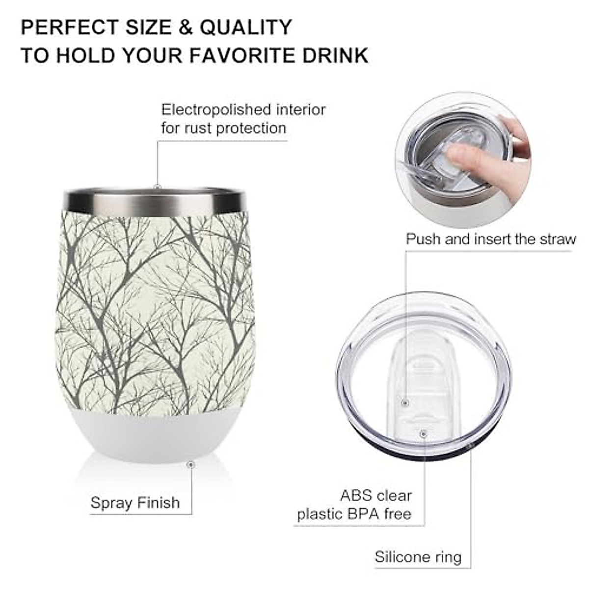 WYUSPGK 304 Stainless Steel Insulated Cup, Tree Branch Print Smooth Rim, Durable & Reusable - Perfect for Office, Home, And Travel