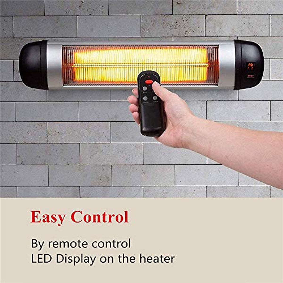 Outdoor Electric Patio Heater, Floor Standing Space Infrared Heat Lamp, 2500W Wall Mounted Garden Heater, Remote Control, for Large Room, Garage, Office,Without Stand