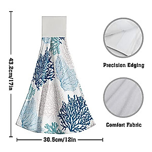 Blue Coral Kitchen Hand Towel - Beach Nautical Coastal Teal Sea Towel Set of 2 Ultra Soft Absorbent Tie Towel Tea Bar Towels for Bathroom Kitchen Laundry Room 12 x 17 Inches