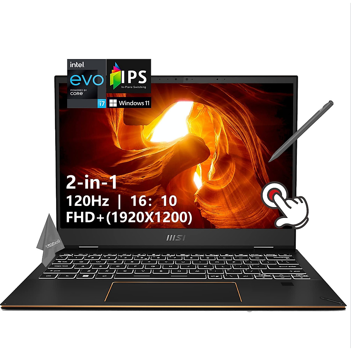 MSI Summit E13 13.4" 2-in-1 Laptop, 14 cores 12th Gen Intel EVO Core i7-1280P, 120Hz, 100%sRGB, 16:10, Wi-Fi 6E, DTS, Hi-Res, Thunberbolt 4, W/Cloth and MSI Pen (16GB LPDDR5 RAM | 1TB PCIe SSD)