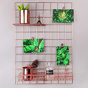 Wall Display and Planning Grid, 2 PCS Mesh Organizing Board of Home and Office for Hanging Pictures, Files and Memo Sheets, Metal Wire Tool and Stationery Storage Panel (Rose Gold, 17.7" x 25.6")