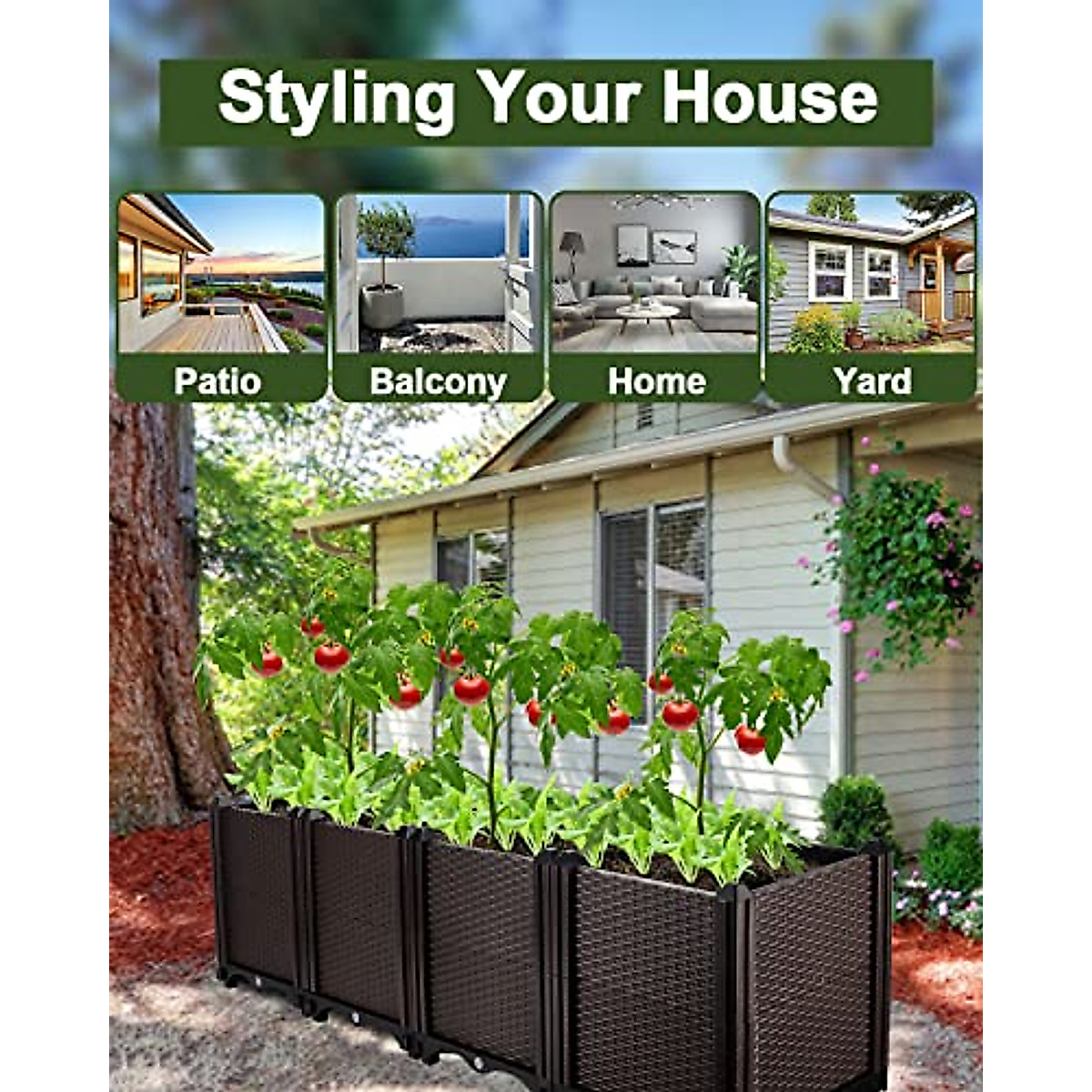 OMMO Deepened Raised Garden Beds Outdoor 4 Set, Plastic Planter Box Large Garden Bed Planter Pots for Patio Yard Balcony Deck Growing Plants, Vegetable, Fruits and Herbs (Install by Yourself Needed)