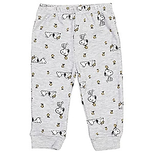 PEANUTS Woodstock Snoopy Infant Baby Boys Cuddly Short Sleeve Bodysuit Jogger Pants Bib and Hat 4 Piece Outfit Set Yellow 18 Months