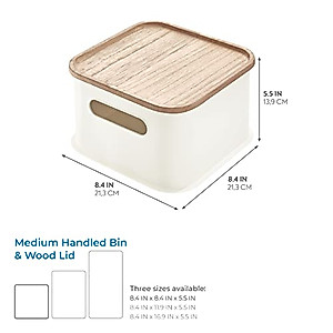 iDesign Recycled Plastic Storage Handles and Paulownia Wood Lid, Medium Bin