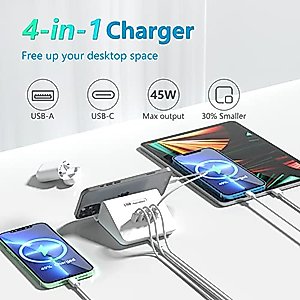 VHBW USB C Charging Station 45W, 4 Port Multiple USB Charging Station with 2 USB C & 2 USB A, 20W PD Fast Charger for Multiple Devices for iPhone 13/12/11, Samsung Galaxy, iPad, Pixel 4/3【UL Listed】