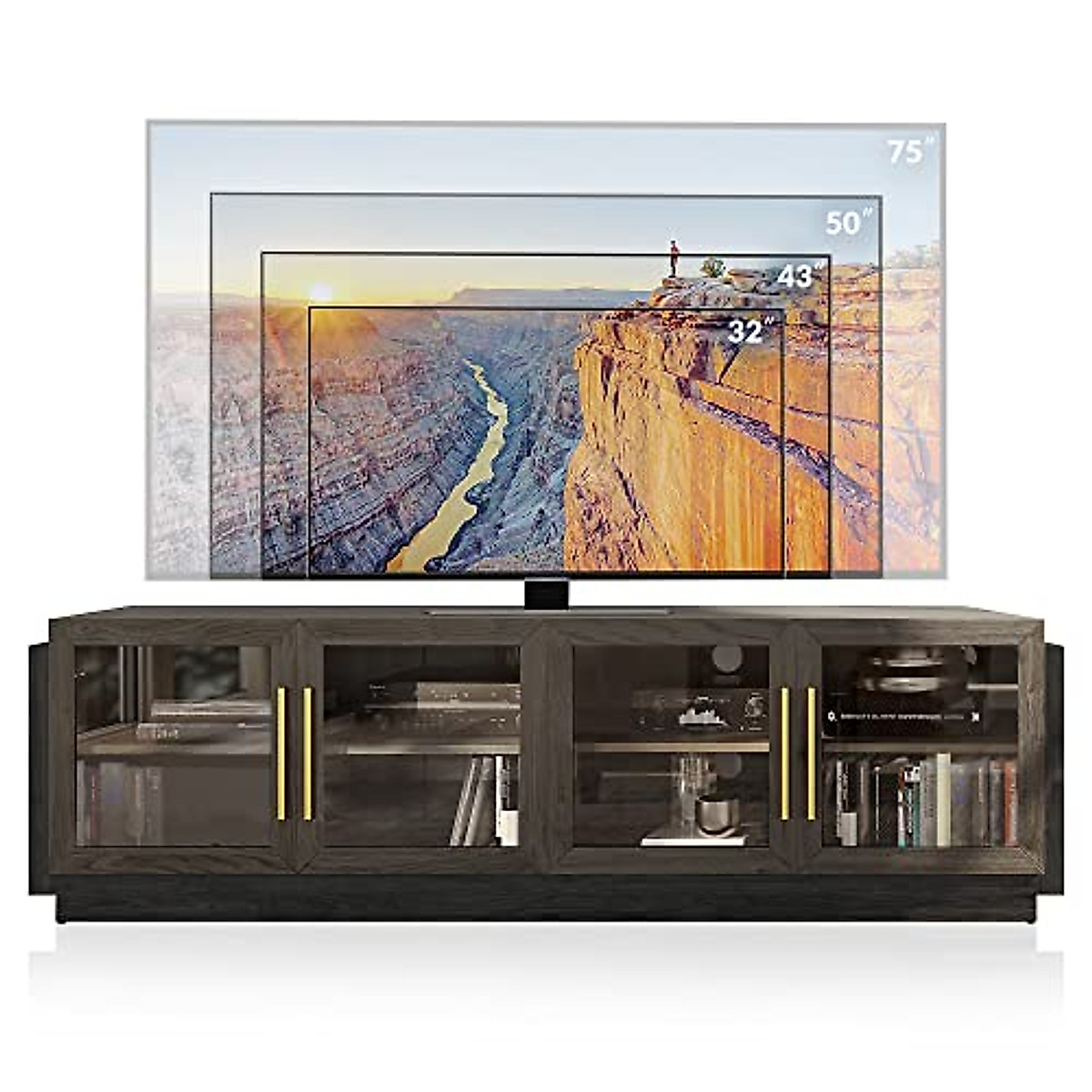 BELLEZE 70" TV Stand for TVs up to 75", Modern TV Cabinet & Entertainment Center with Shelves, Wood Storage Cabinet for Living Room or Bedroom - Brixston (Brown)