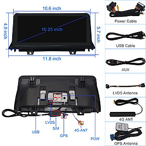 Car Entertainment Multimedia Stereo Radio 10.25 inch IPS Screen Qualcomm 8 Core 4+64GB Car Play Android Auto for BMW X5 X6 X5M X6M E70 E71 (2011-2013) Original CIC System Support Spilt Screen