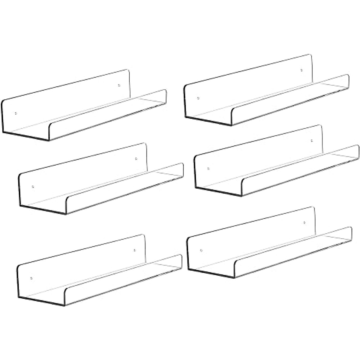 15 inch Clear Acrylic Floating Wall Ledge Shelf Display,6pcs Wall Mounted Nursery Kids Bookshelf Invisible Spice Rack, Bathroom Storage Shelves Display for Bedroom Office Toy Picture Ledge, 5MM Thick