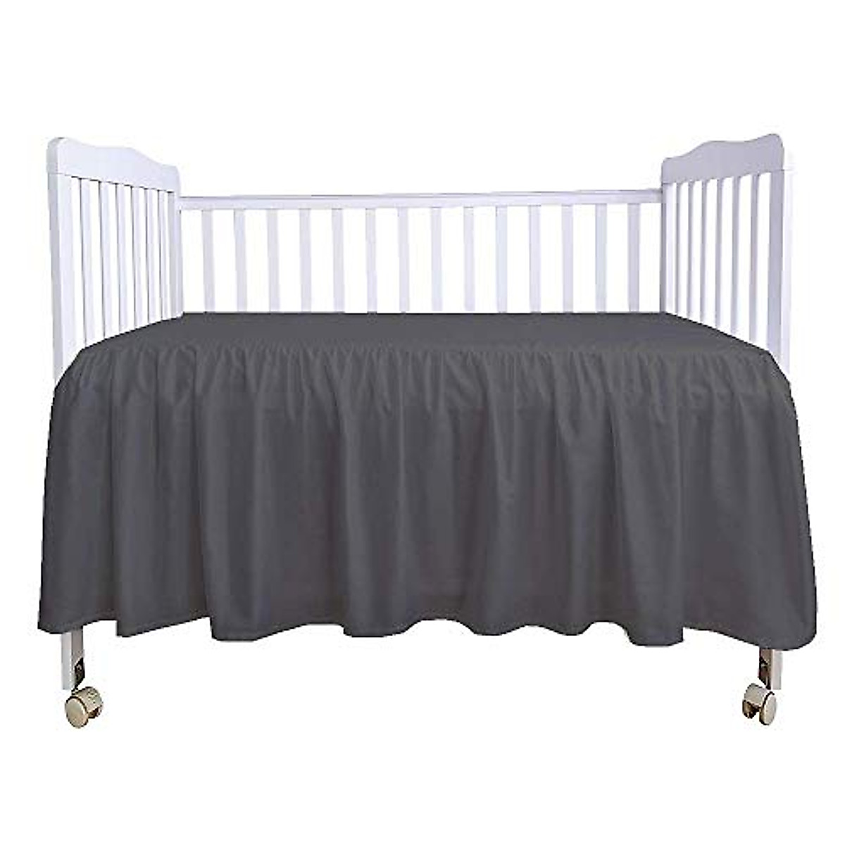 Crib Skirt Split Corners 100% Natural Cotton Crib Skirt Dust Ruffle 4 Sides Perfect Nursery Bedding for Baby Boy or Baby Girl, Fit All Standard Crib Dark Grey Solid - 28" x 52" 14" Drop