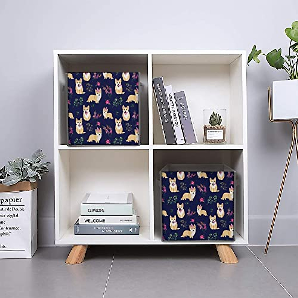 Corgi's Dog Storage Bins Cubes Foldable Fabric Organizers with Handles Clothes Bag Book Box Toys Basket for Shelves Closet 10.6"