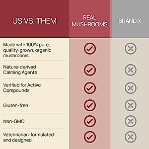 Real Mushrooms Calming Chews for Dogs - Cat & Dog Calming Treats w Reishi & Lion's Mane, Calming Treats for Dogs, Calming Chews for Relaxation, Calming Bites for Pet, Calming Cat Treats - 60ct